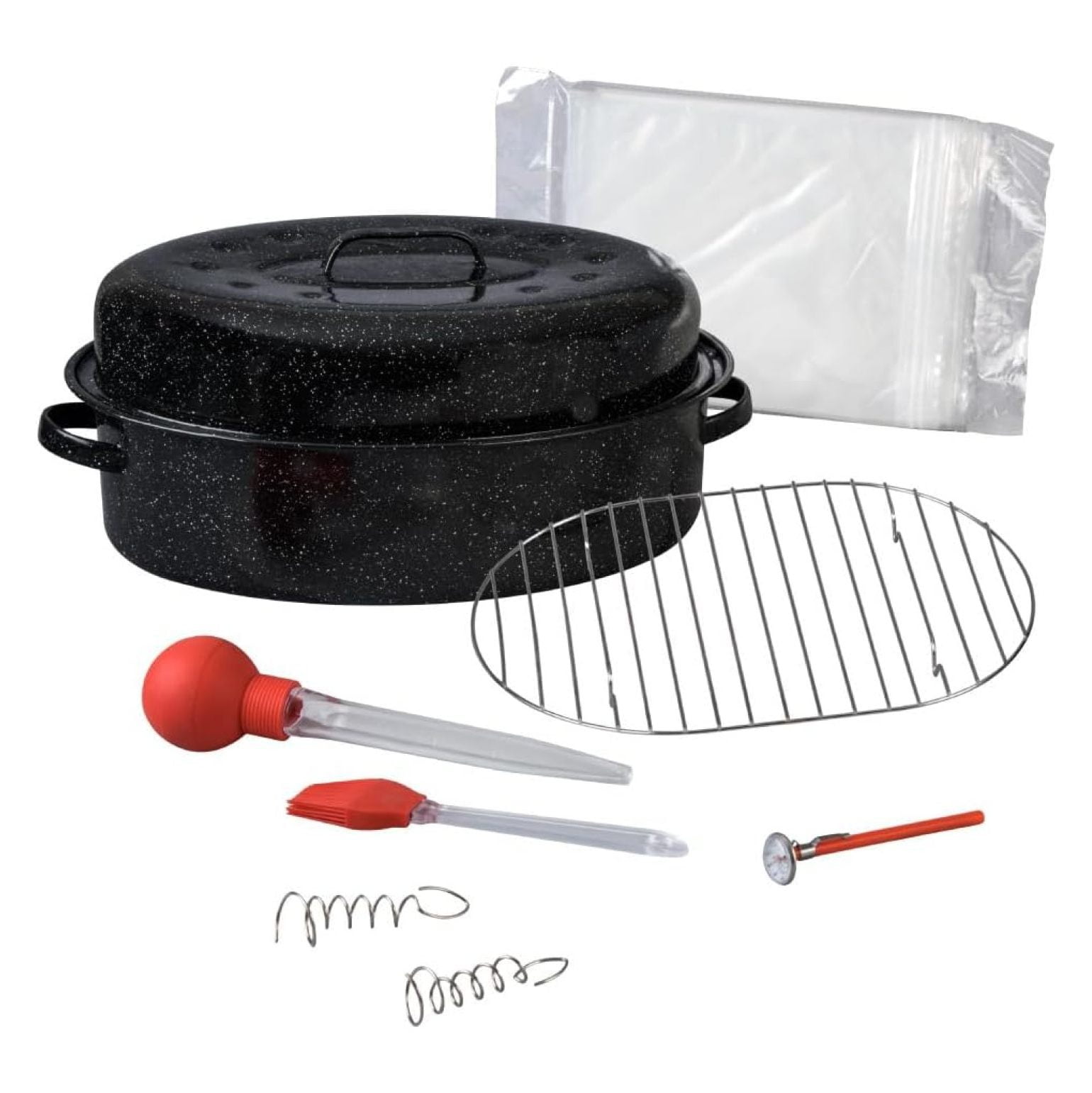 19 in Oval Roaster Set (10pcs), includes Lid, Rack, 2 pack brining bags ...