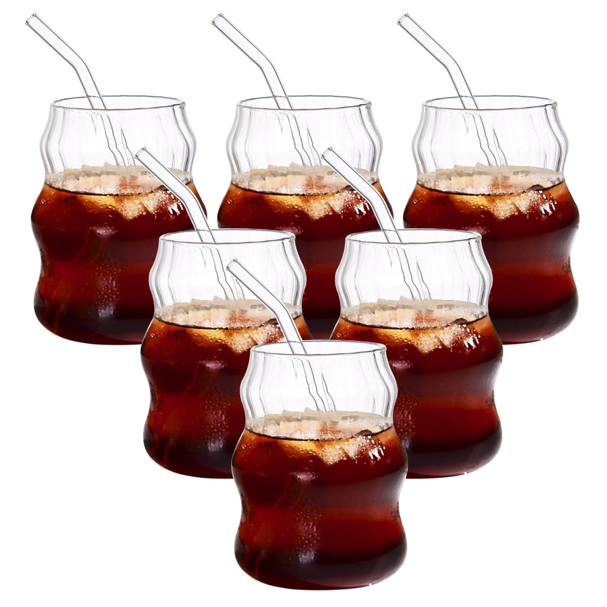 19 Oz Ribbed Glass Cups Set of 2 Creative Wavy Drinking Glasses Vintage ...