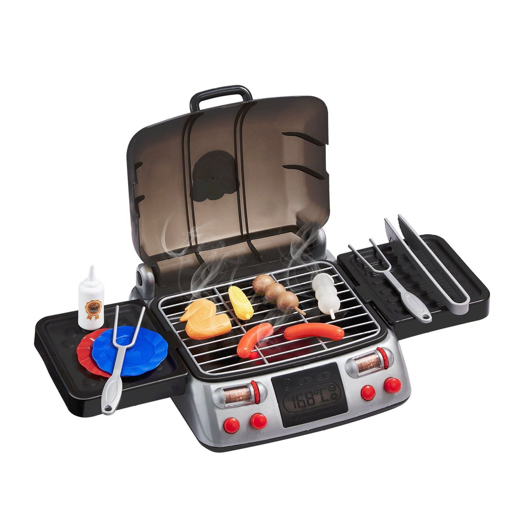 19 PCS Kids BBQ Grill Playset Cooking Grill Toy Set with Smoke Sound ...