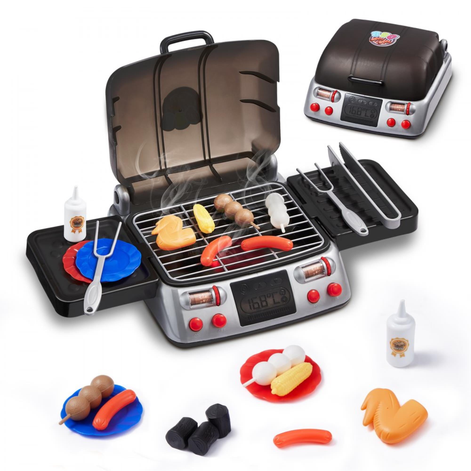 19 PCS Kids BBQ Grill Playset Cooking Grill Toy Set with Smoke Sound ...