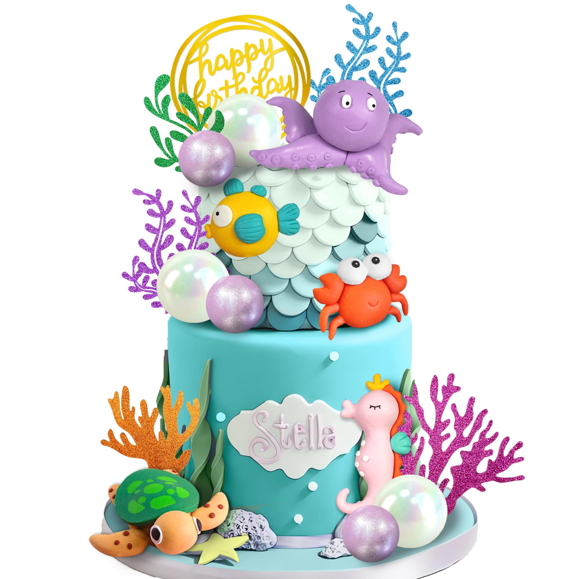 19 PCS Ocean Animal BDF32 Cake Toppers Sea Animal Cake Toppers Under ...