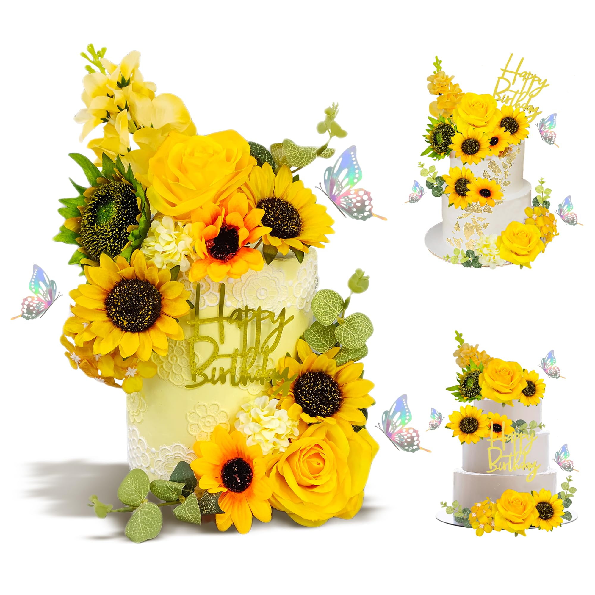 19 PCS Sunflower Cake BDF32 Topper Yellow Boho Flower Cake Decorations ...