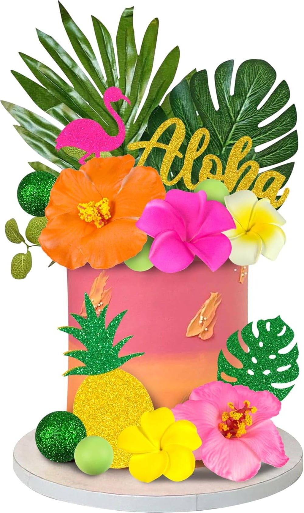 19 PCS Vibrant Hawaiian Flower Cake Toppers Set - Exotic Summer ...