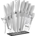 19 PCS White Kitchen Knife Block Set with Acrylic Block and Sharpener ...