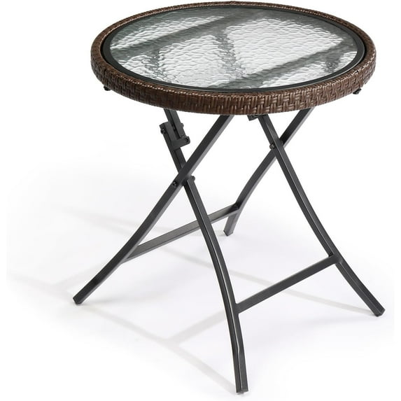 19'' Patio Bistro Table,Outdoor Side Table, Round Rattan Patio Side ...