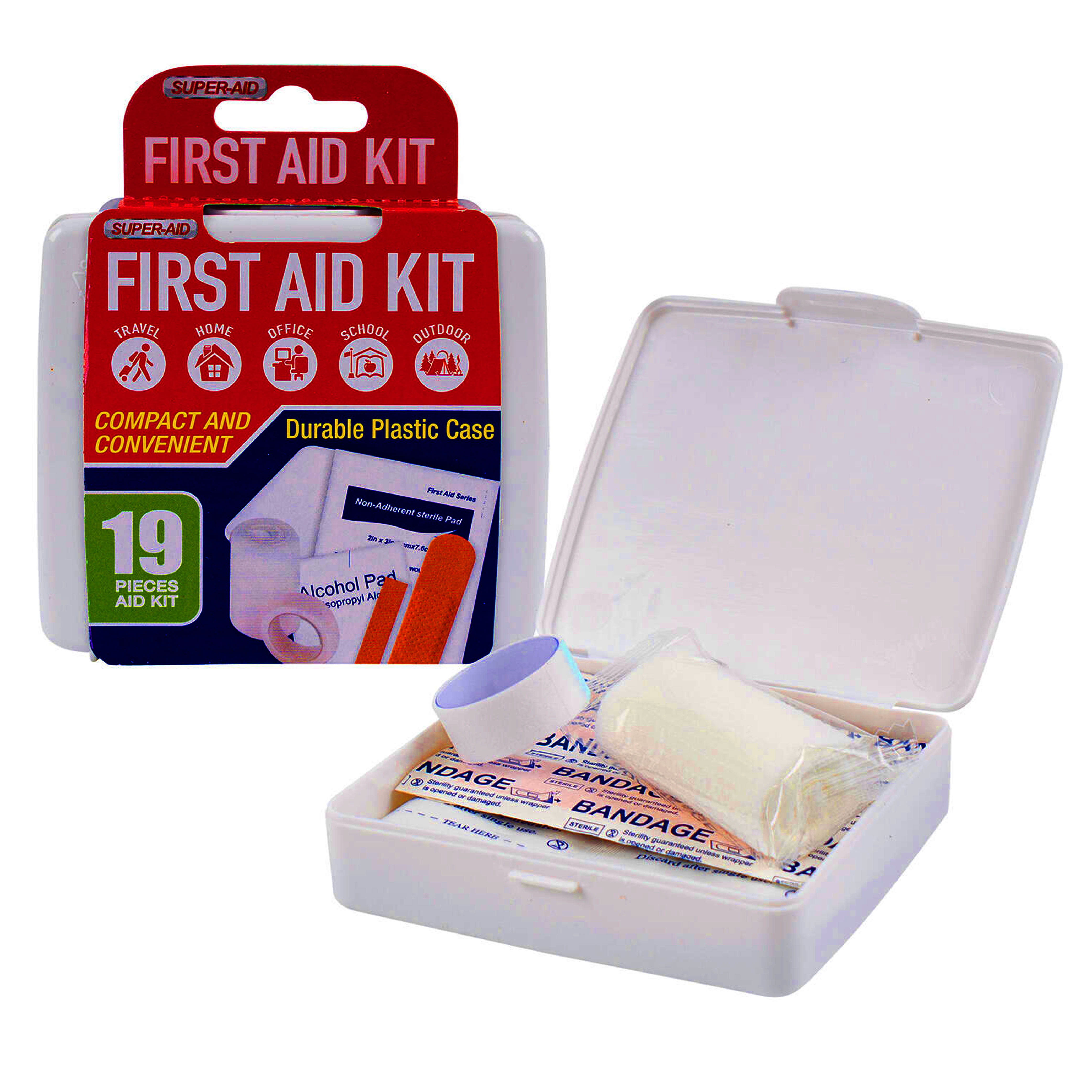 19 Pc First Aid Kit To Go Emergency Home Car Outdoor Medical Set Compact Case - Walmart.com