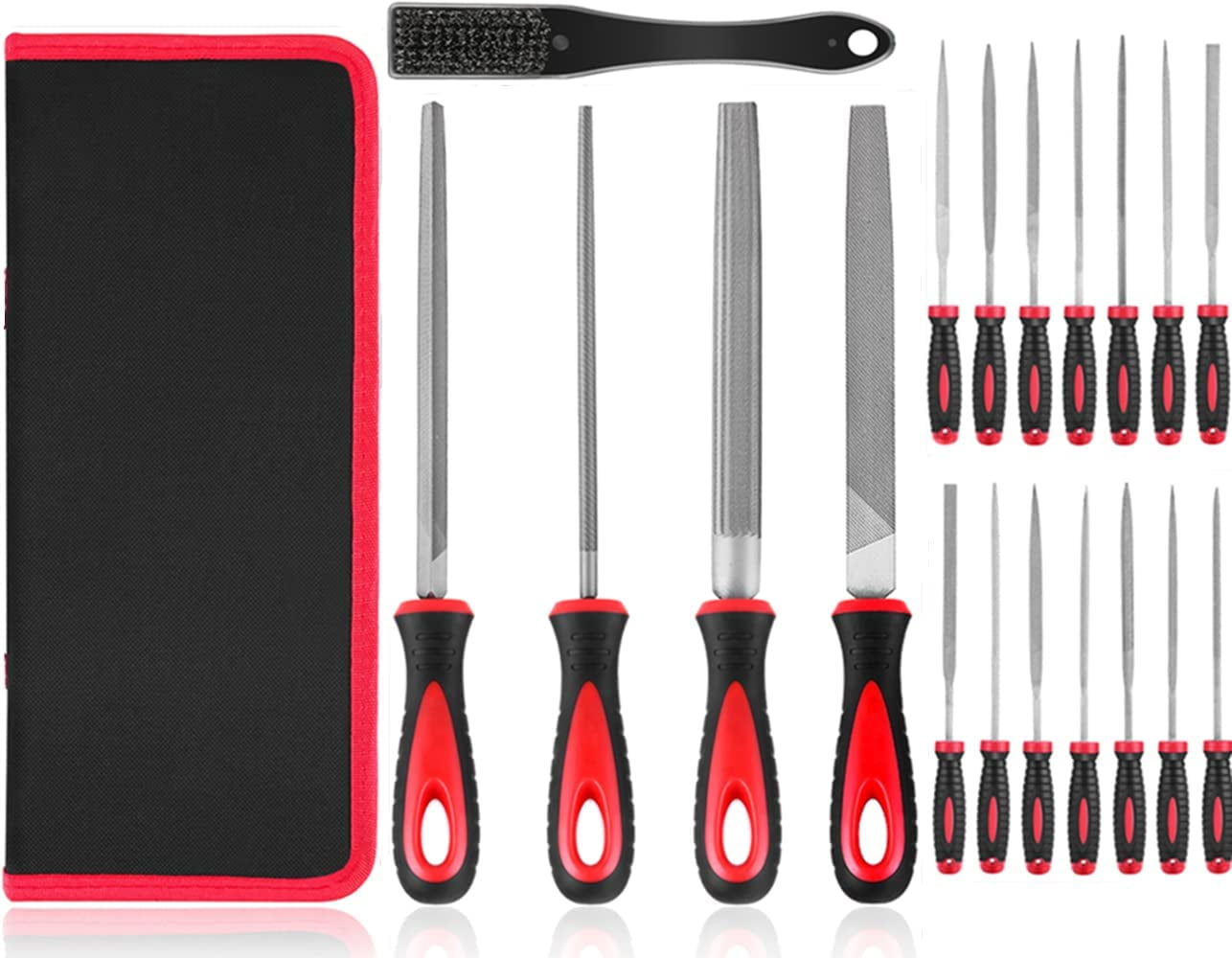 19 Pcs Files Tool Set, Steel Files (Flat, Half-Round, Round, Needle ...