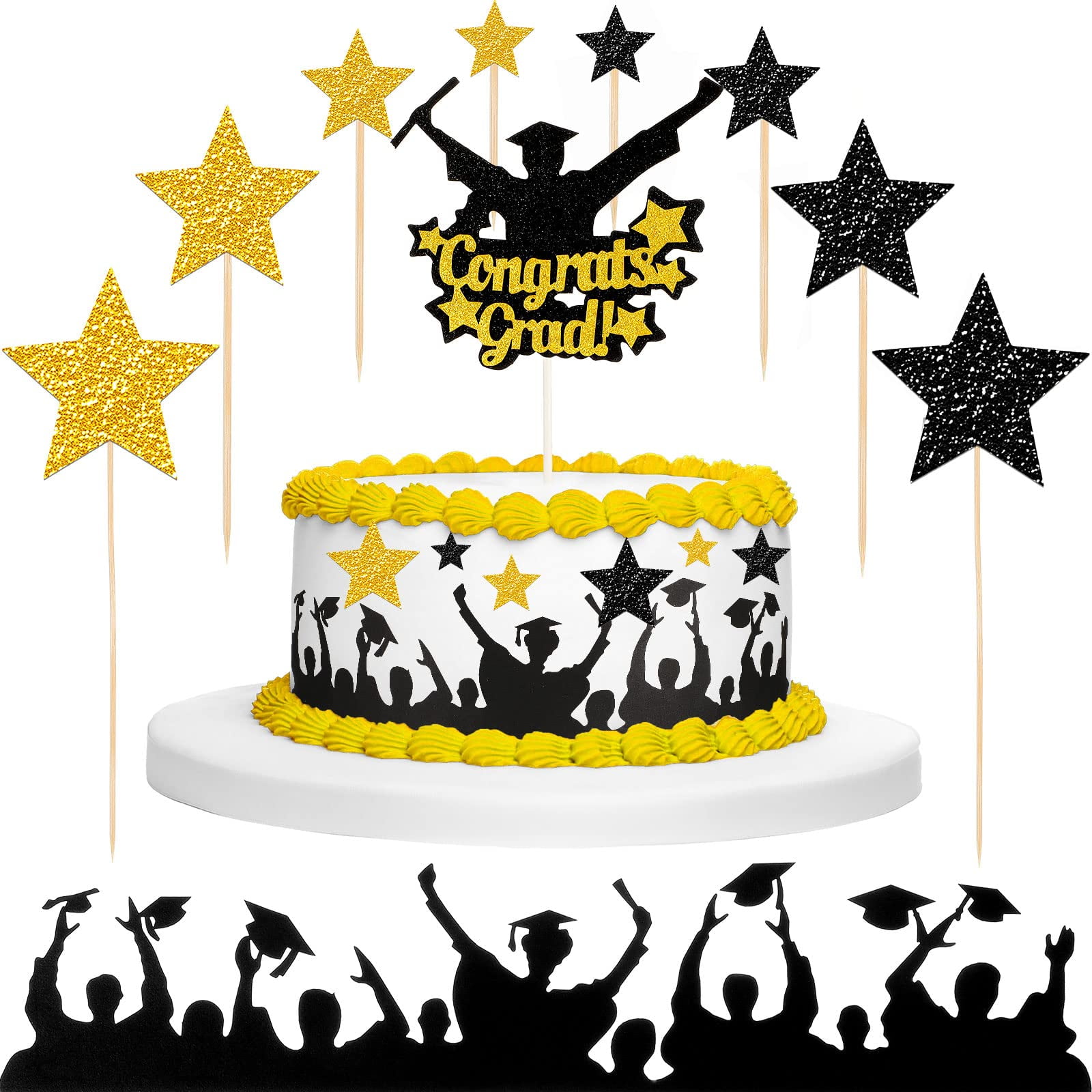 19 Pcs Glitter Graduation IFF17 Cake Toppers Includes of 2025 Congrats ...