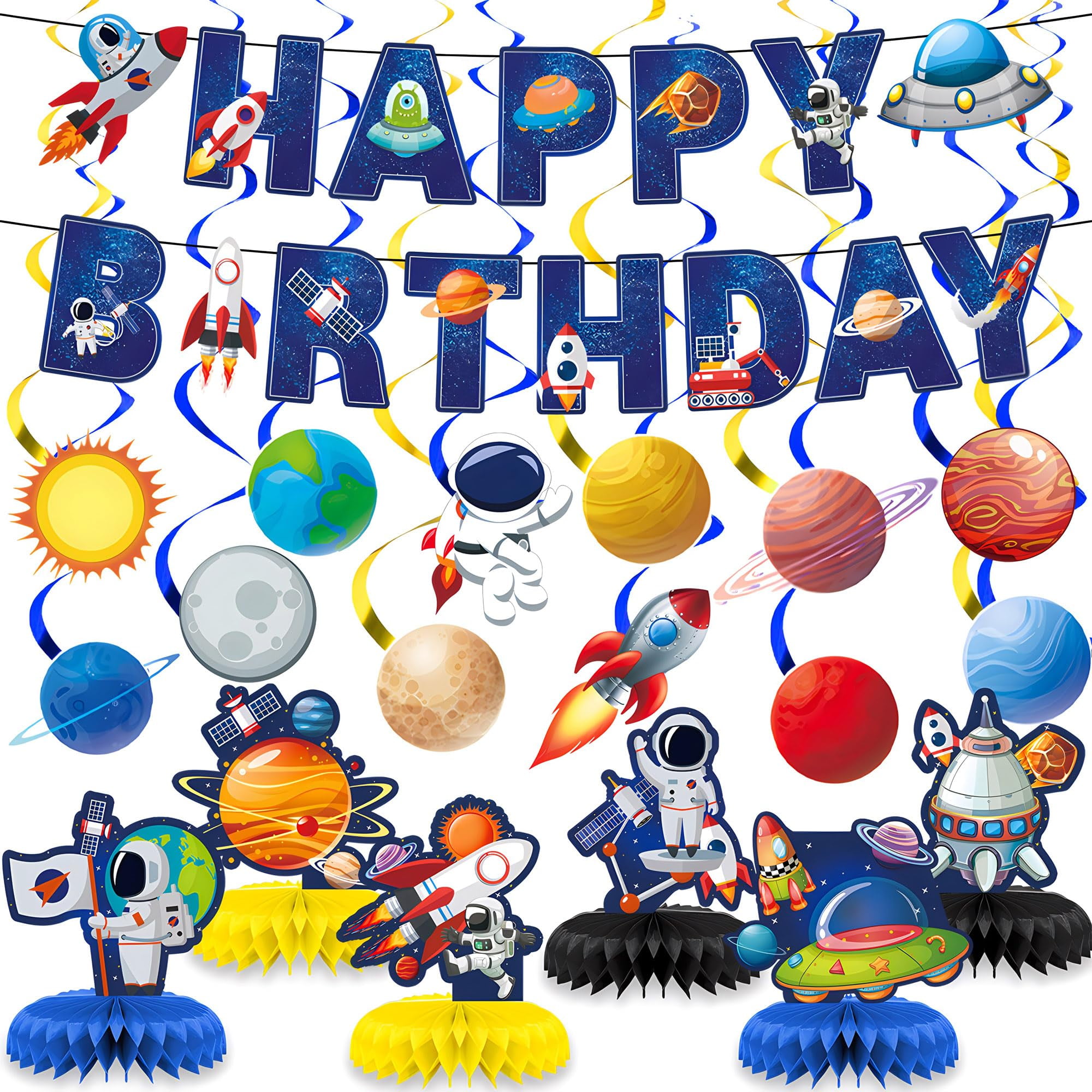 19 Pcs Outer Space Birthday Party Decorations Include Birthday Banner ...