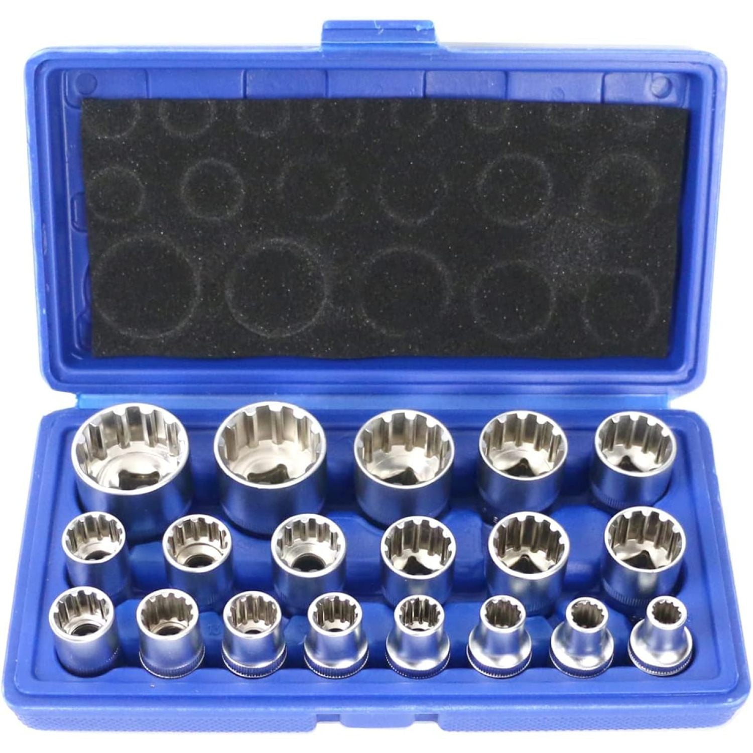 19 Pcs Spline Socket Set Metric, 12 Point Socket Set 1/2" Drive, 8-32mm ...