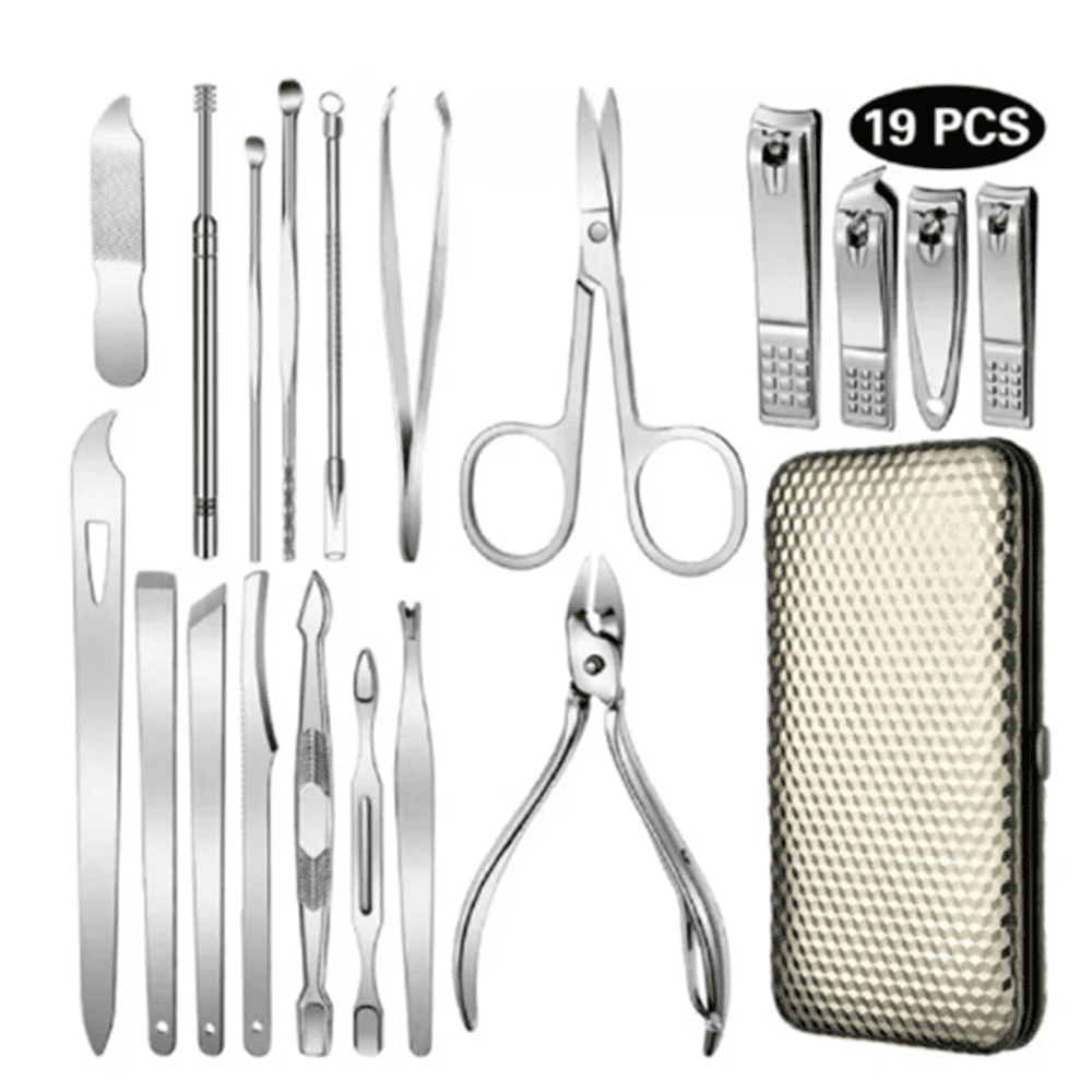 19 Pcs Stainless Steel Manicure Kit Nail Clippers Pedicure Kit Grooming ...