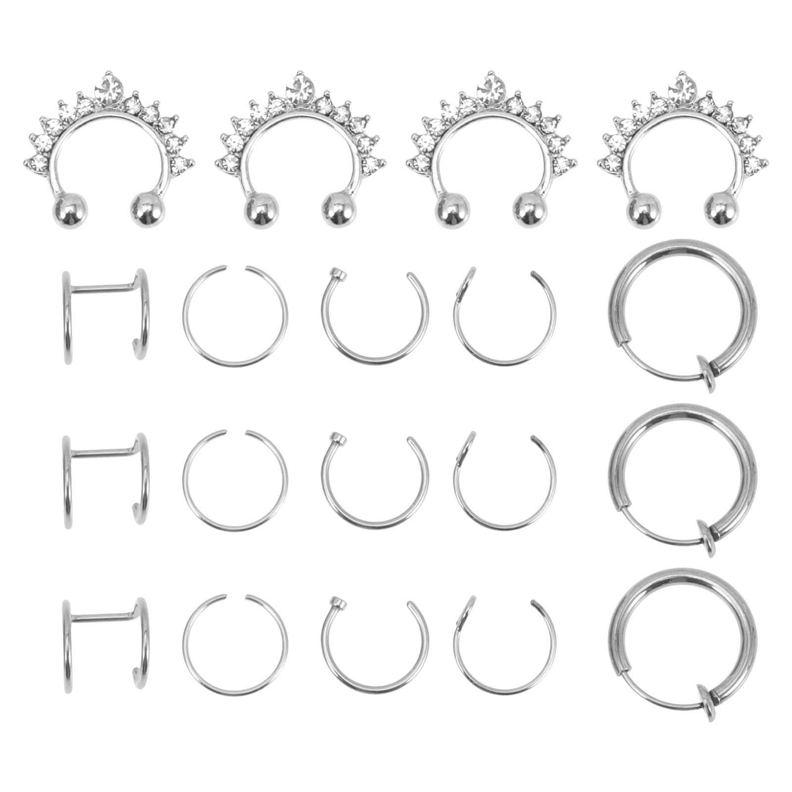 19 Pcs Unique Nose Rings Set Fake Piercing Ear for Women Miss Cuff ...