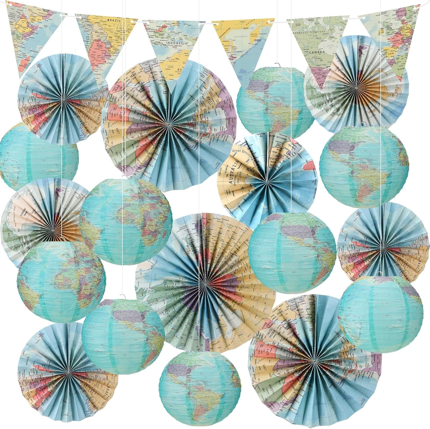 19 Pcs World Map Classroom Decorations Travel Themed Party Decor Globes ...