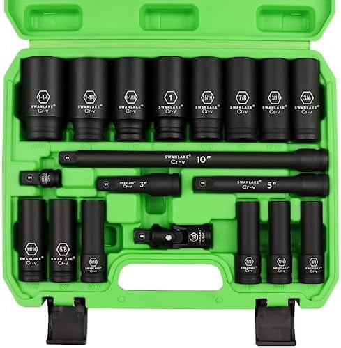 19-Piece 1/2" Impact Socket Set, 6 Point Impact Set, SAE (3/8-inch to 1 ...