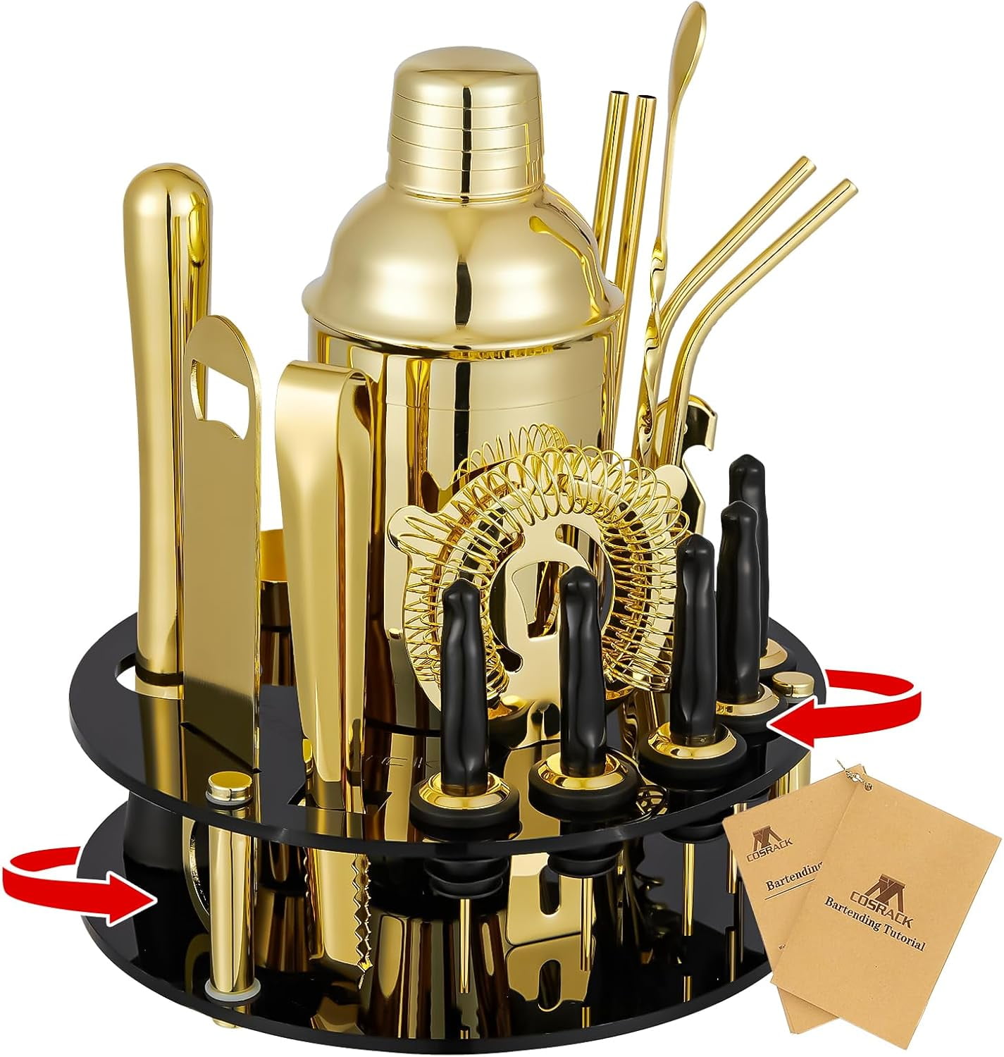 19-Piece Bar Set, Gold Cocktail Shaker Set for Drink Mixing: Stainless ...