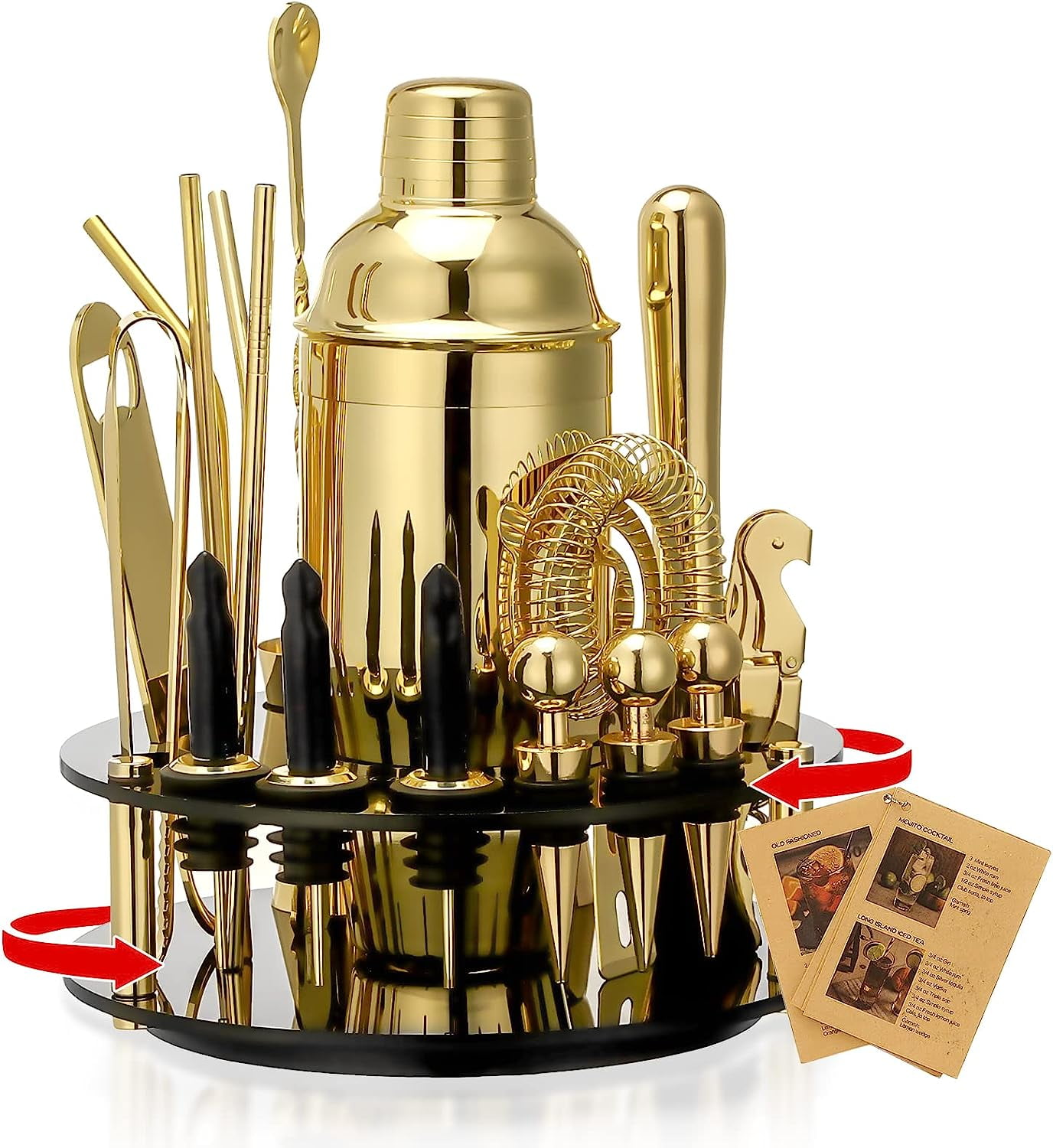 19-Piece Bar Set,Gold Cocktail Shaker Set for Drink Mixing:Stainless ...