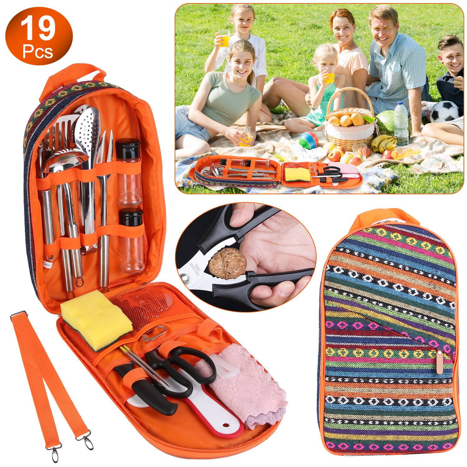 19-Piece Camping Utensil Set - Compact Outdoor Cooking Kit with Storage ...