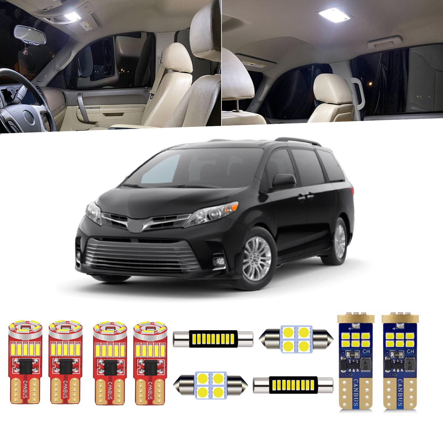 19 Piece Car Interior LED Lights Kit for Toyota Sienna 2011-2020 ...