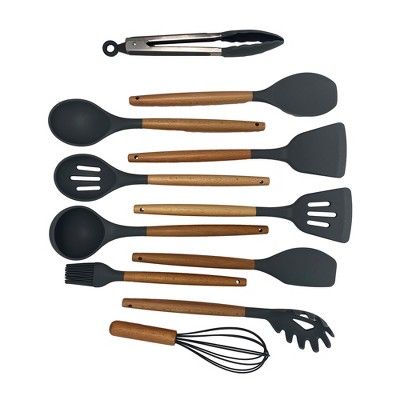 19-Piece Coated Stainless Steel Cooking Utensils and Knife Block Set ...