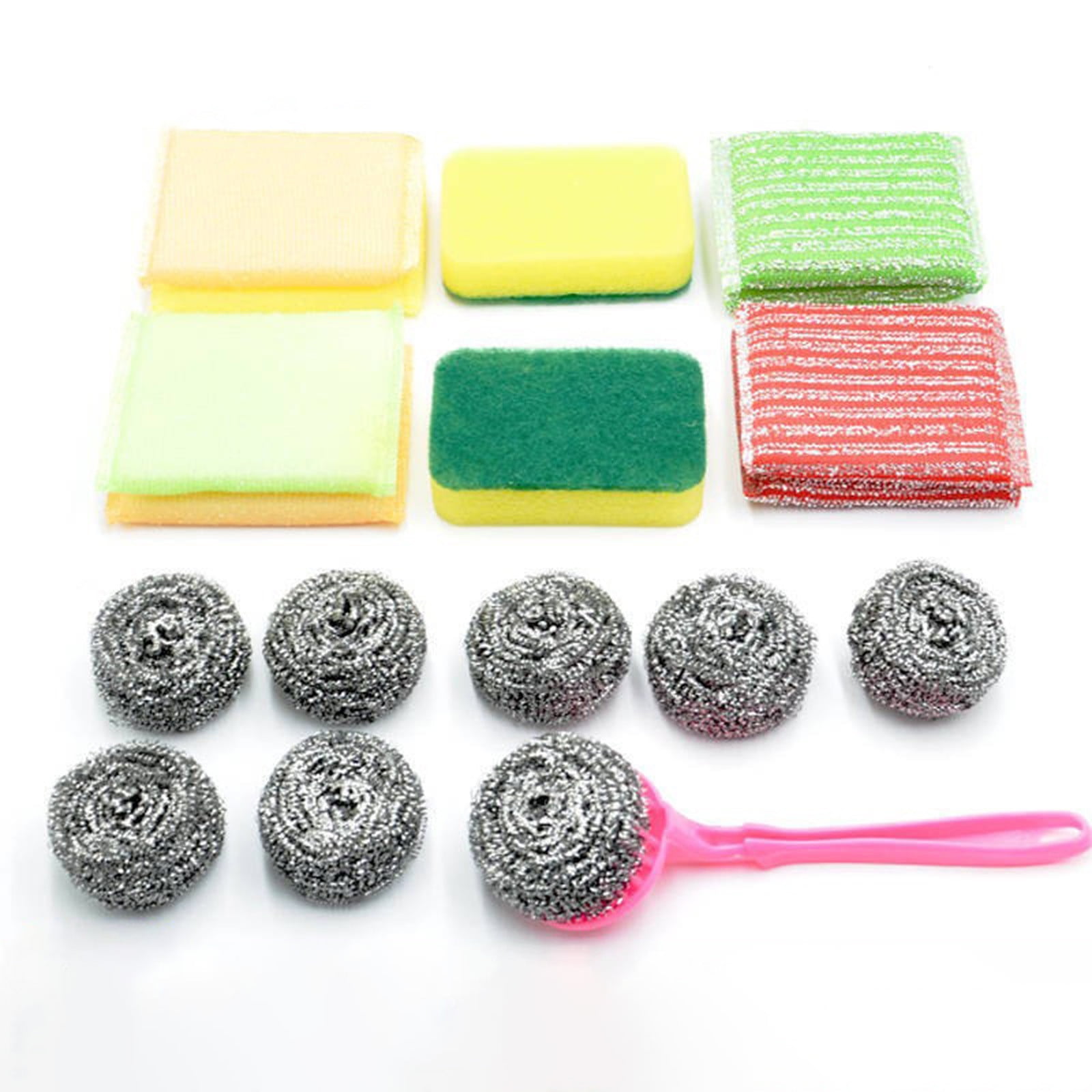 19-Piece Kitchen Cleaning Set with Stainless Steel Scouring Balls and ...