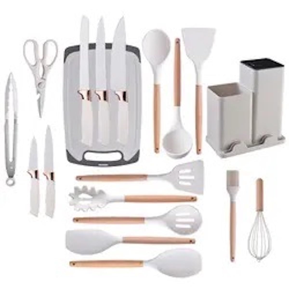 19-Piece Kitchen Utensil & Knife Block Set: 12 Non-Stick, Heat ...