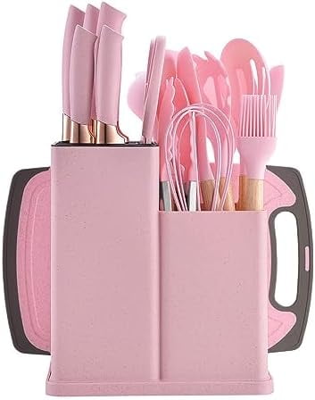 19-Piece Kitchen Utensil & Knife Block Set: 12 Non-Stick, Heat ...