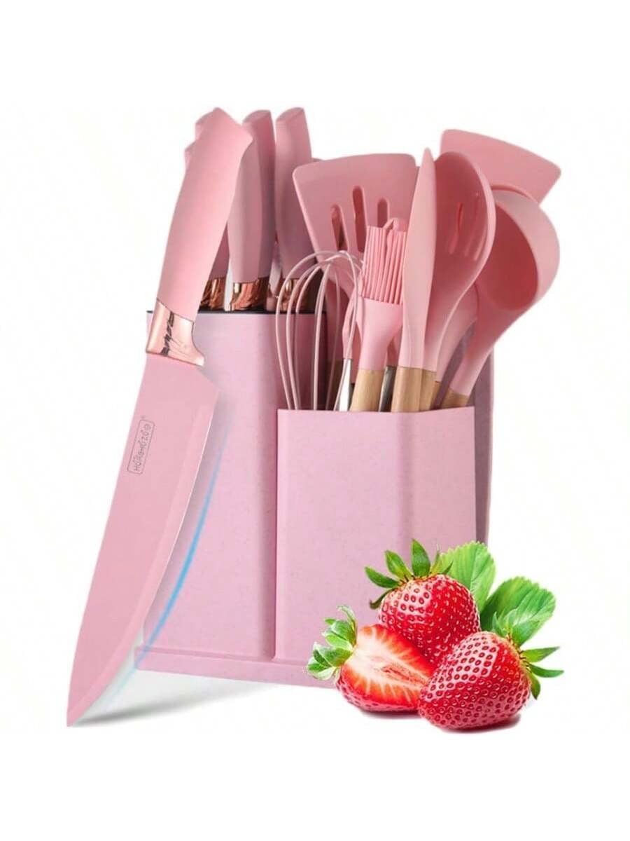 19-Piece Pink19 Silicone Kitchen Utensil Set With Holder And Knife For ...