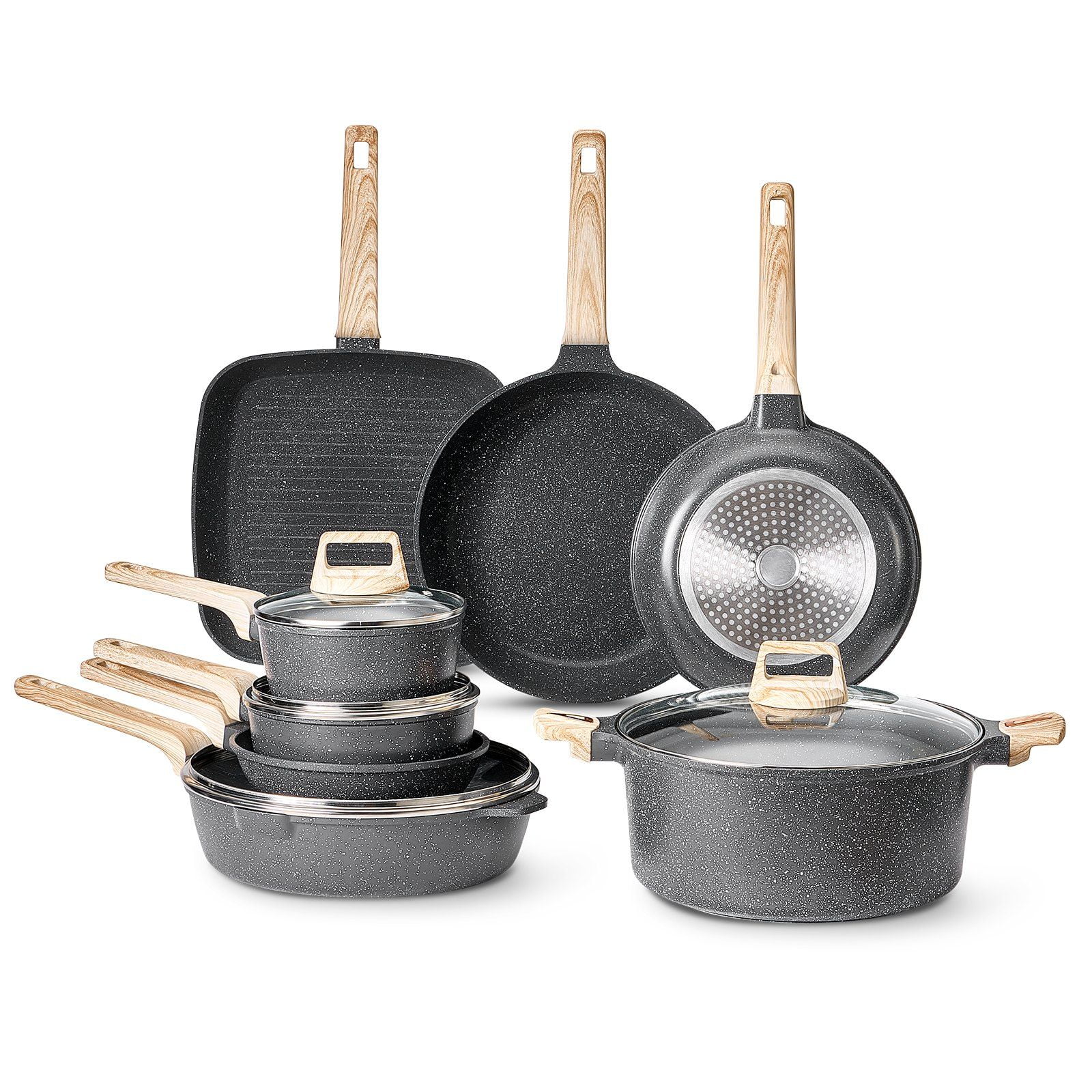 19-Piece Pots and Pans Set, Granite Nonstick Cookware Kitchen Set ...