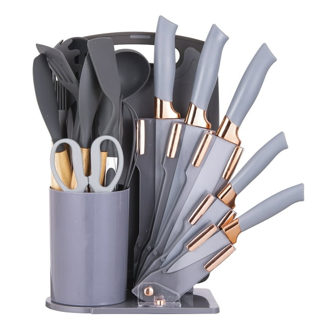 QFN 19-Piece Silicone Kitchen Utensil & Knife Set - Heat-Resistant ...