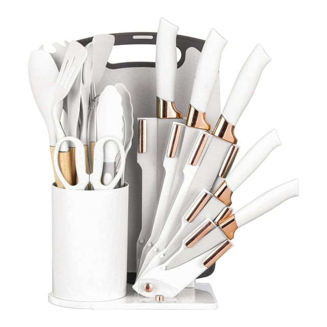 QFN 19-Piece Silicone Kitchen Utensil & Knife Set - Heat-Resistant ...