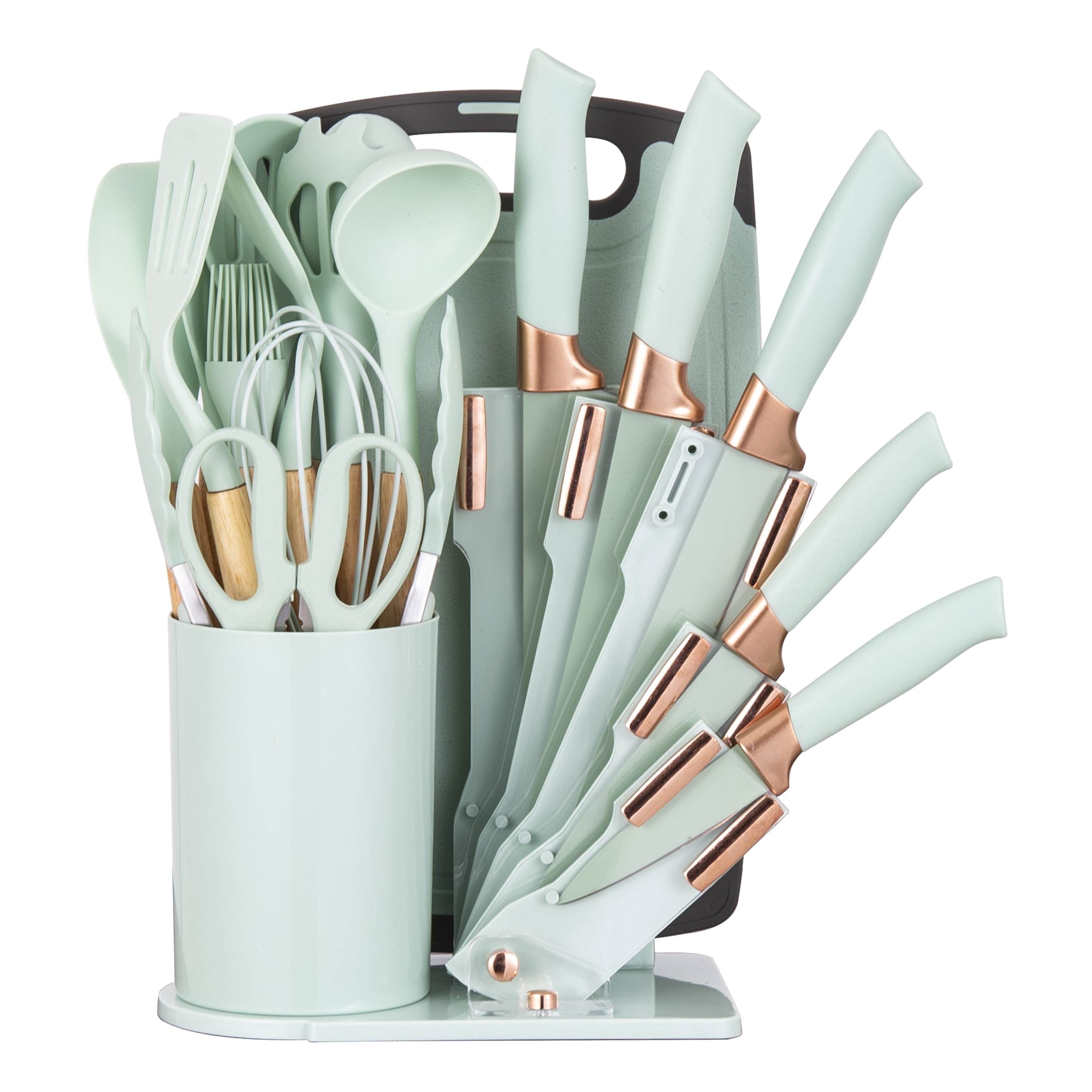QFN 19-Piece Silicone Kitchen Utensil & Knife Set - Heat-Resistant ...