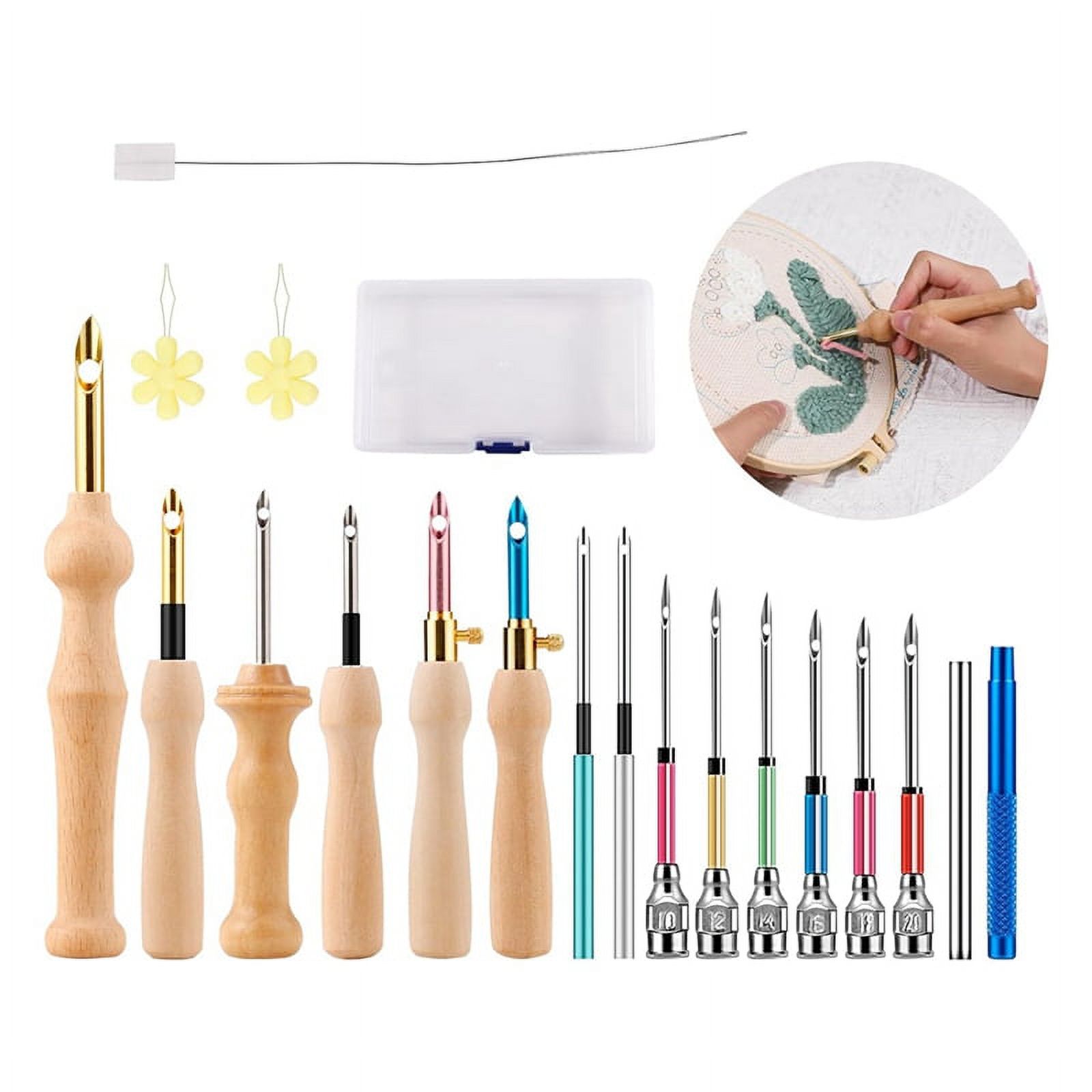 19 Piece Punch Needle Embroidery Kits, Adjustable Punch Needle Tool ...