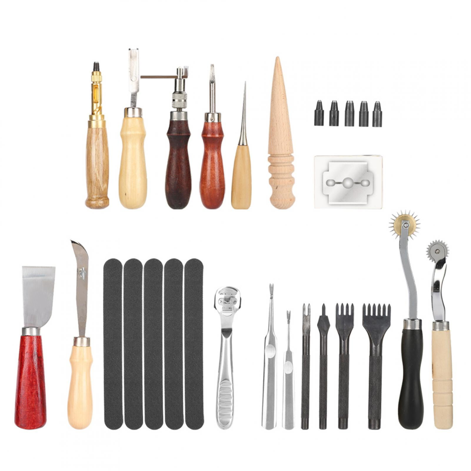 19-Piece Set for Hand Stitching, Sewing, Punching & Carving Leather ...