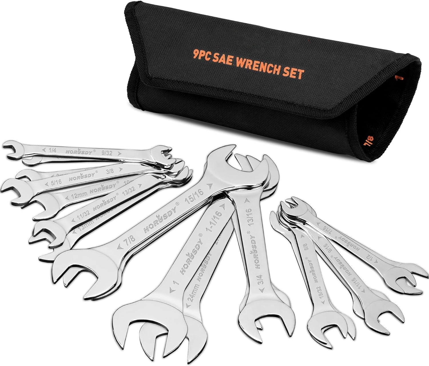 19-Piece Super-Thin Open End Wrench Set with Rolling Pouch, CR-V Steel ...