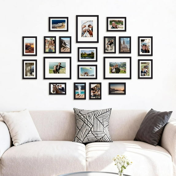 19-Piece Wall and Tabletop Photo Frame Set, Black Multi-Size Frames ...