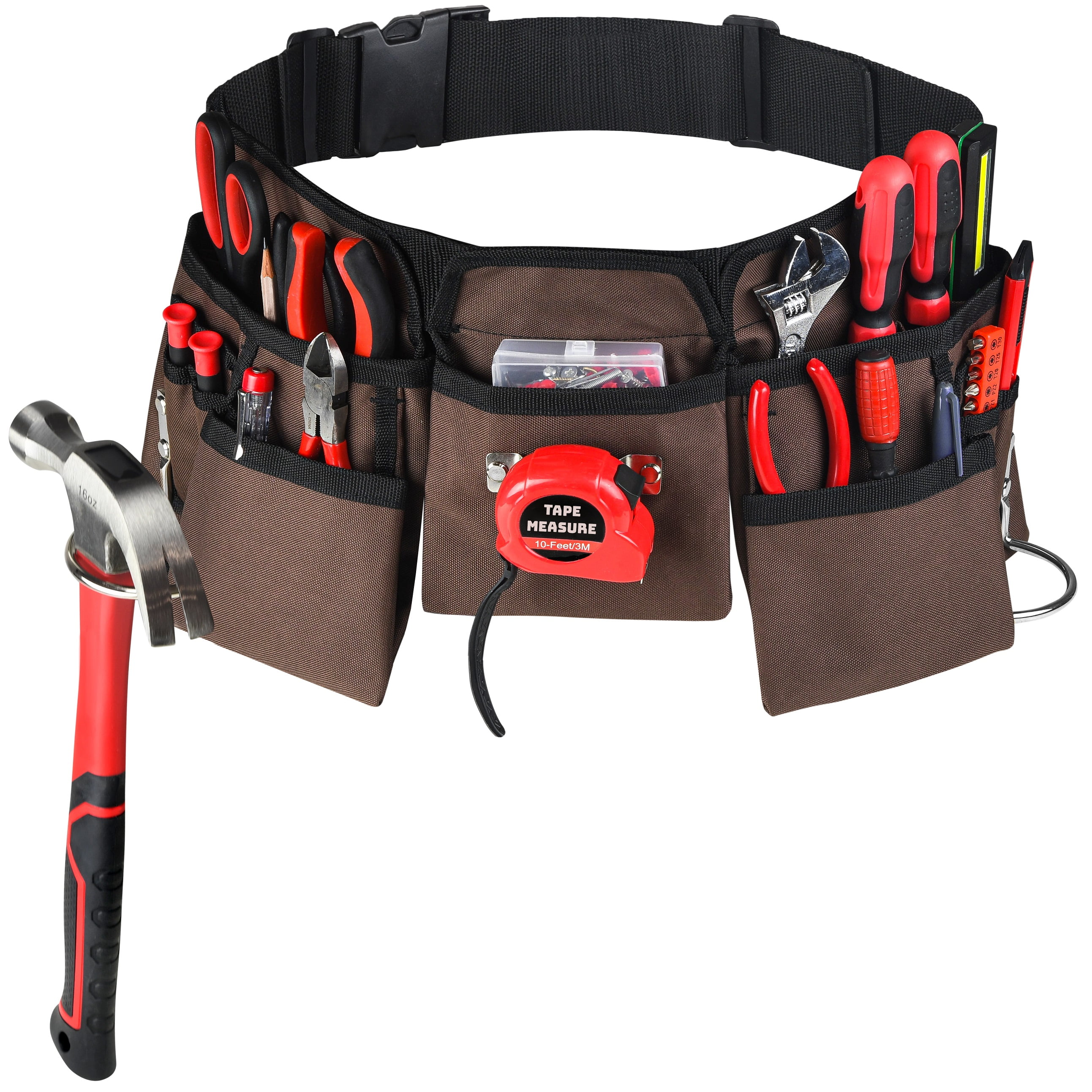 11 Pocket Heavy Duty Tool Belt - Adjustable 33” to 50”, Quick Release ...