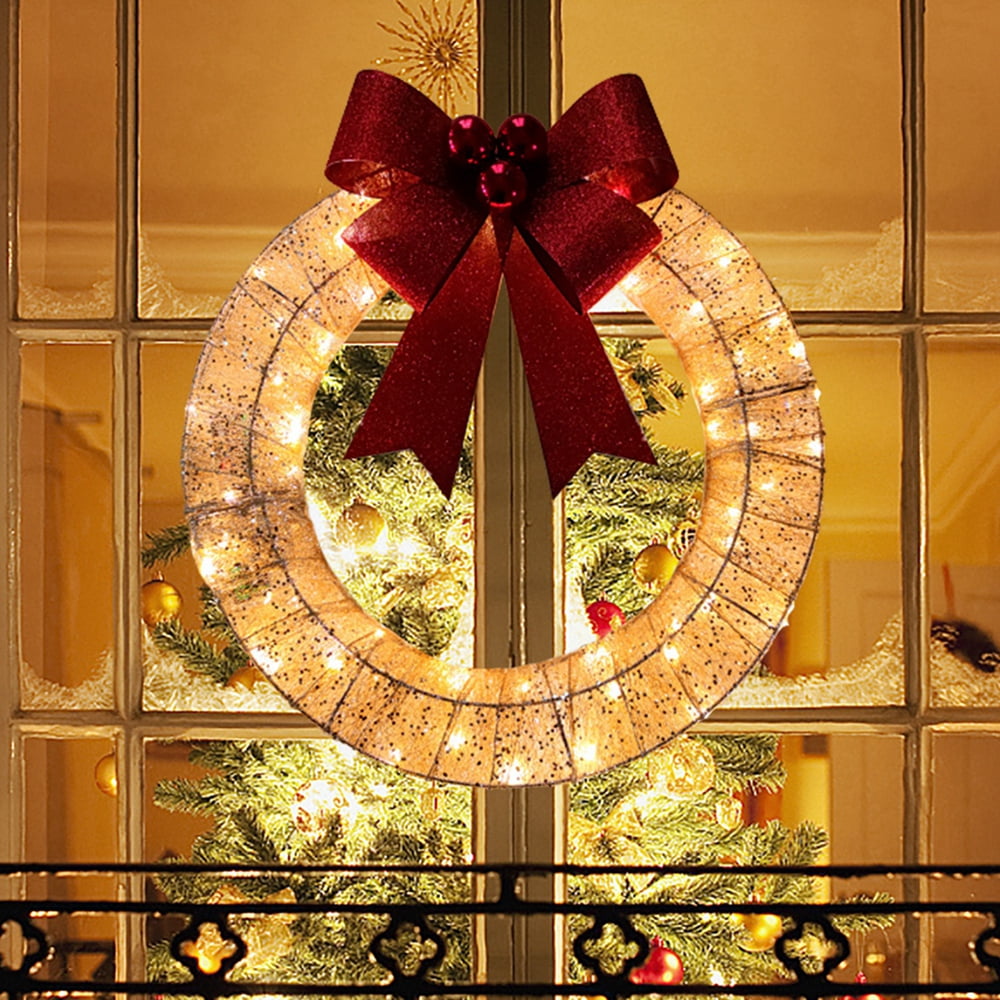 19" Pre-lit Christmas Wreath with Warm White LED Metal Wreath Lights ...