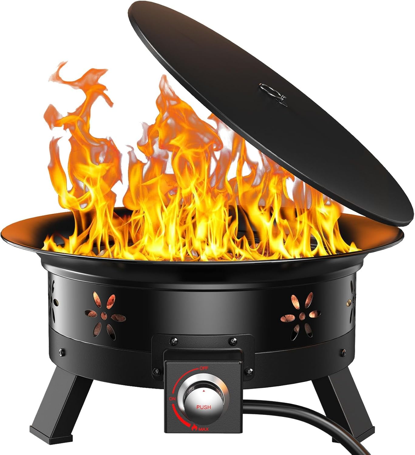 19″ Propane Fire Pit with Grill Grate, 58,000 BTU, Folding Legs ...