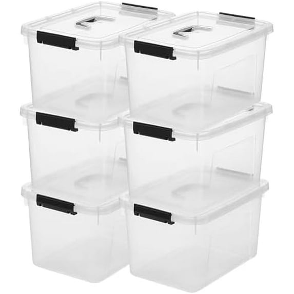 19 Quart Plastic Storage Bins with Lids, 6-Pack Stackable Clear Storage ...