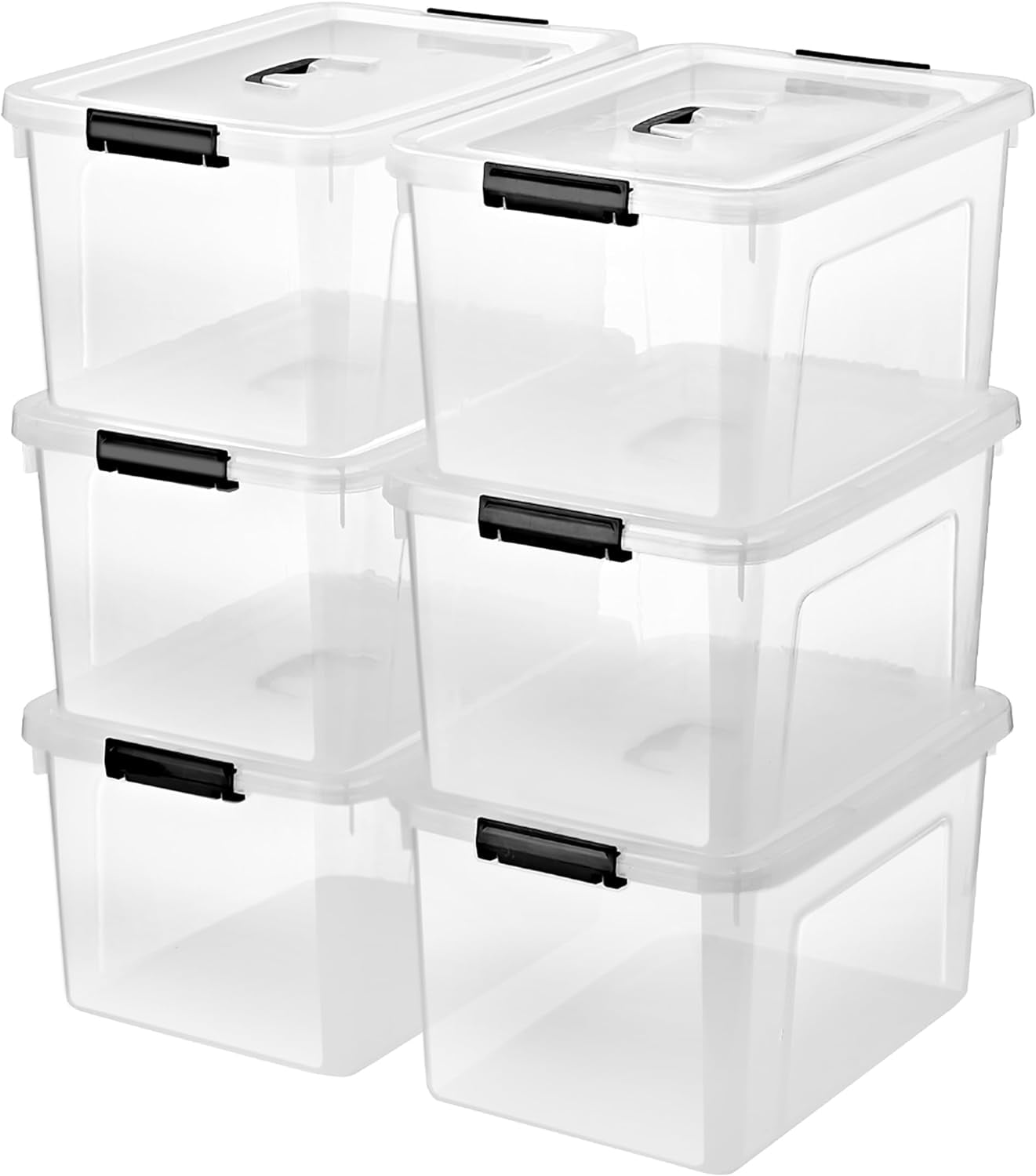 19 Quart Plastic Storage Bins with Lids, 6-Pack Stackable Clear Storage ...