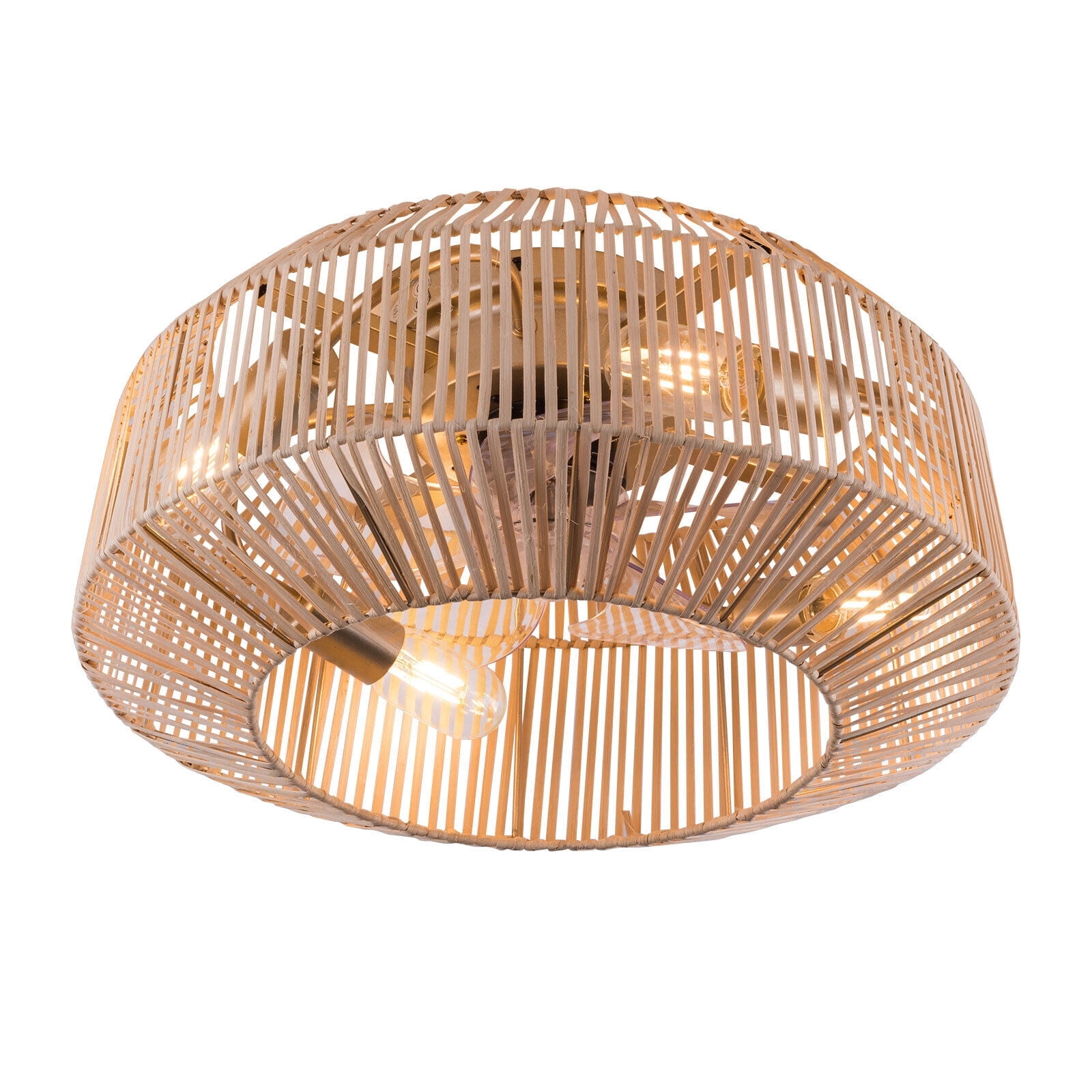 19" Rattan Ceiling Fan with Light Remote Control, Natural Caged 5 ...