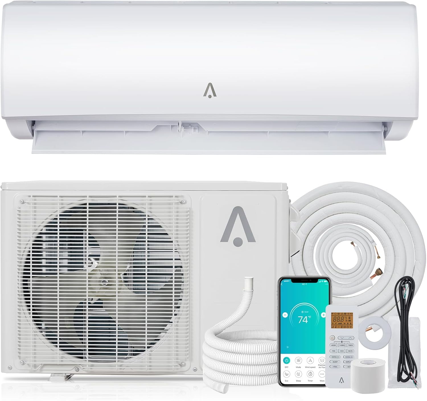 19 SEER 2 Ductless Mini Split AC/Heating System, 18,000 BTU Mini Split ...