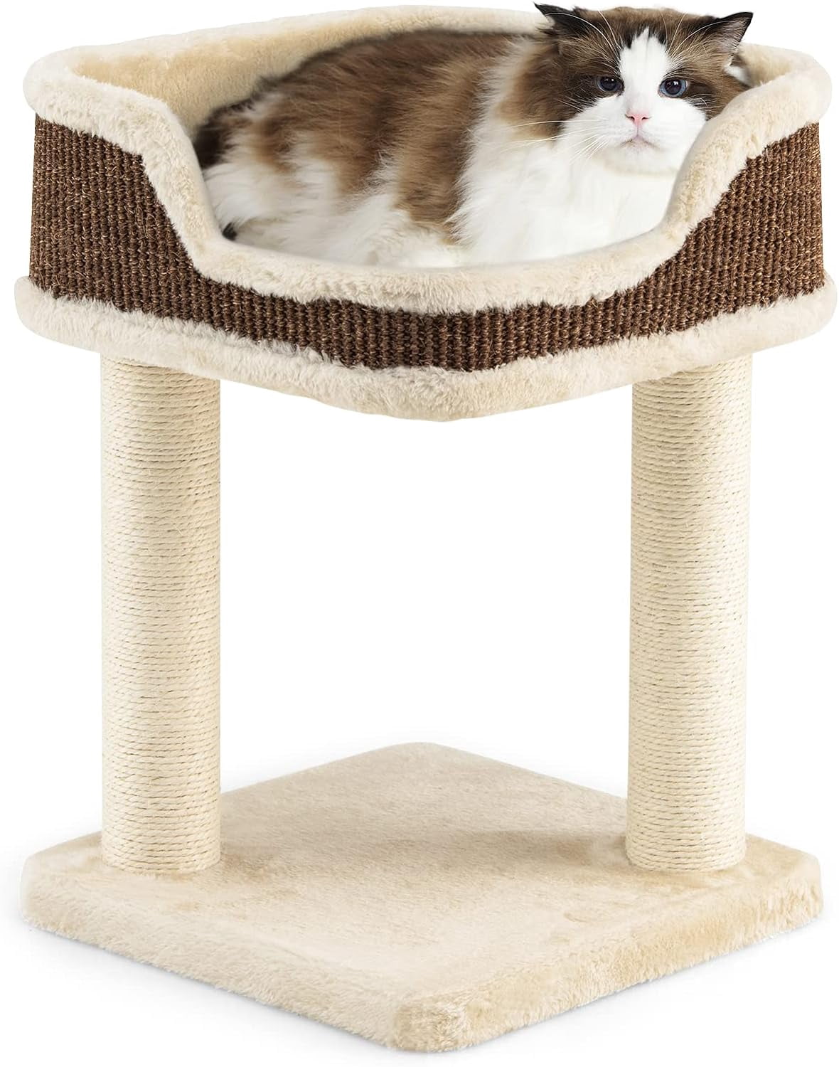 19" Small Cat Tree, Carpeted Cat Tower w/Large Plush Perch & Scratching ...