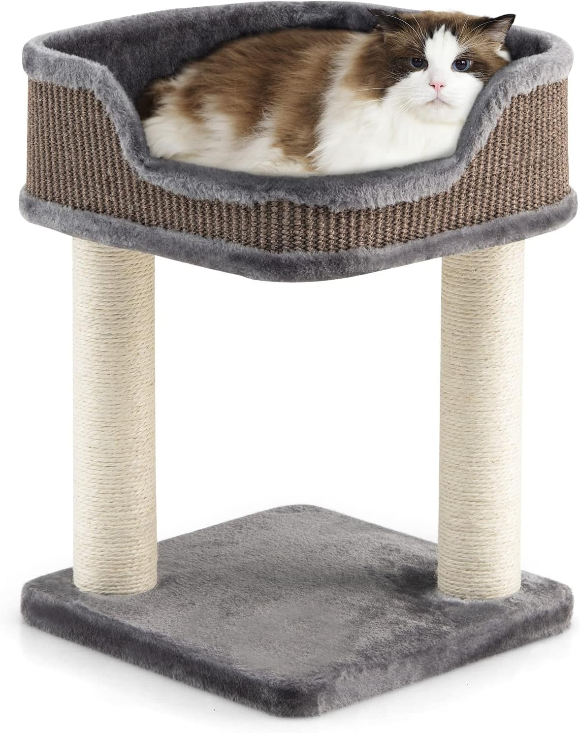 19" Small Cat Tree, Carpeted Cat Tower w/Large Plush Perch & Scratching ...