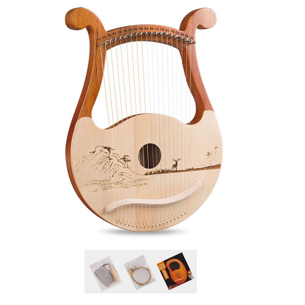 19 String Lyre Harp Mahogany Music Instrument with Spare Strings Tuning ...