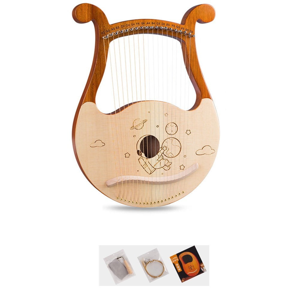 19 String Lyre Harp Mahogany Music Instrument with Spare Strings Tuning ...