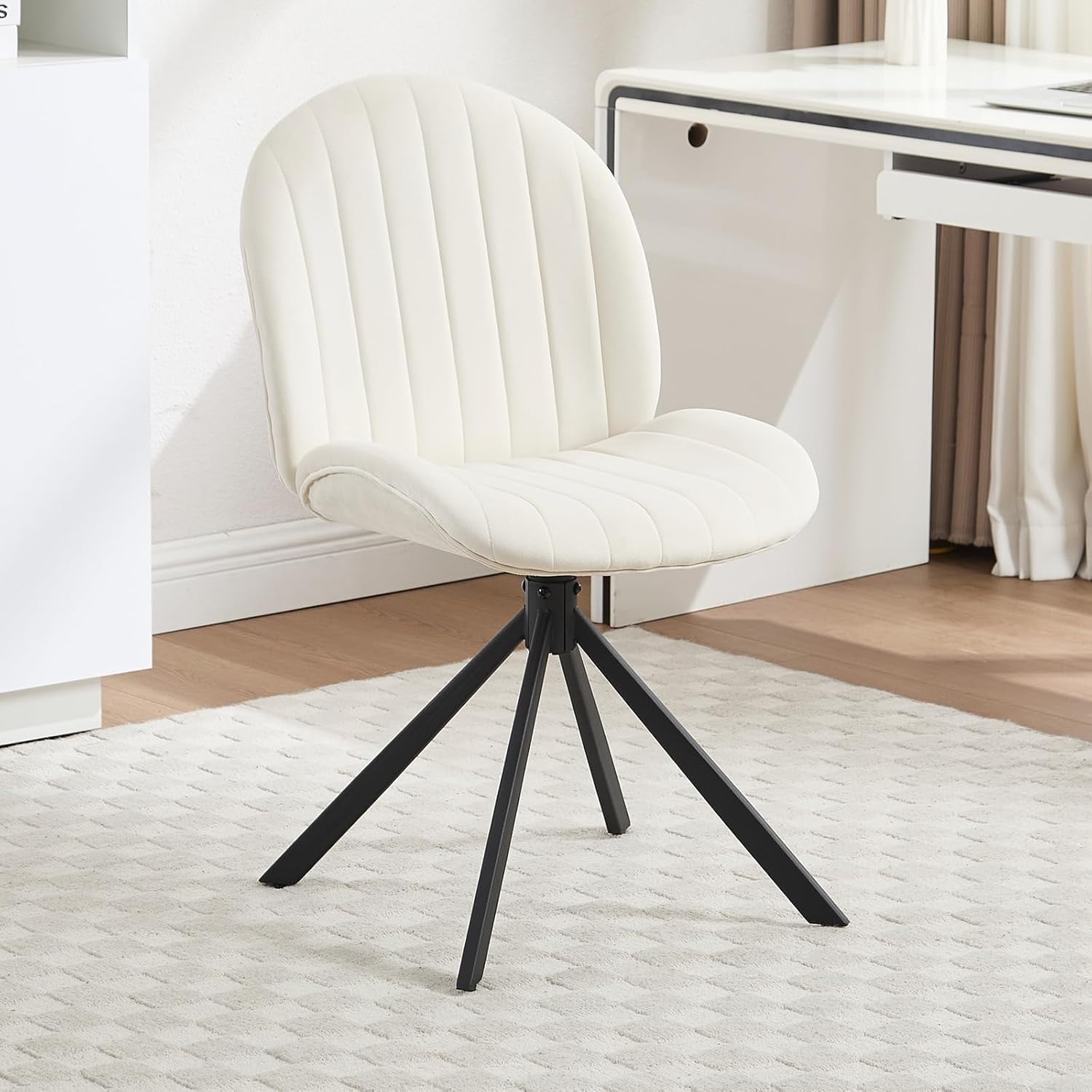 19" Velvet Swivel Office Chair No Wheels, Upholstered Armless Modern ...