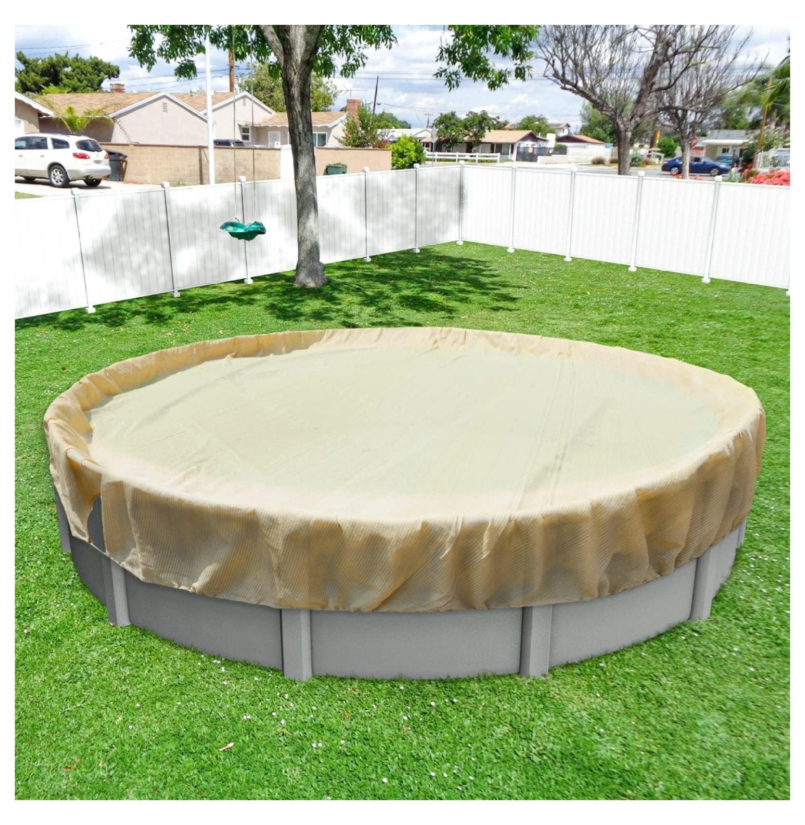 19' Winter Round Pool Safety Cover with Wire Cable Along Edges Winch ...