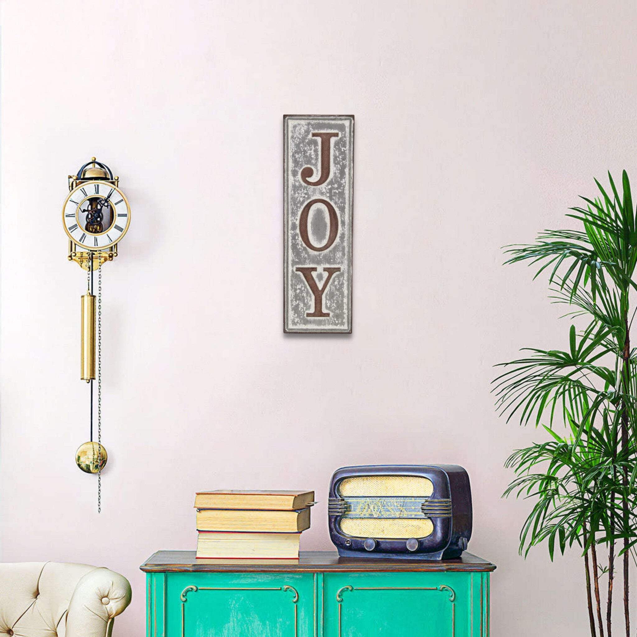 19" X 6" Gray and Brown Handcrafted Joy Metal Wall Decor - Walmart.com