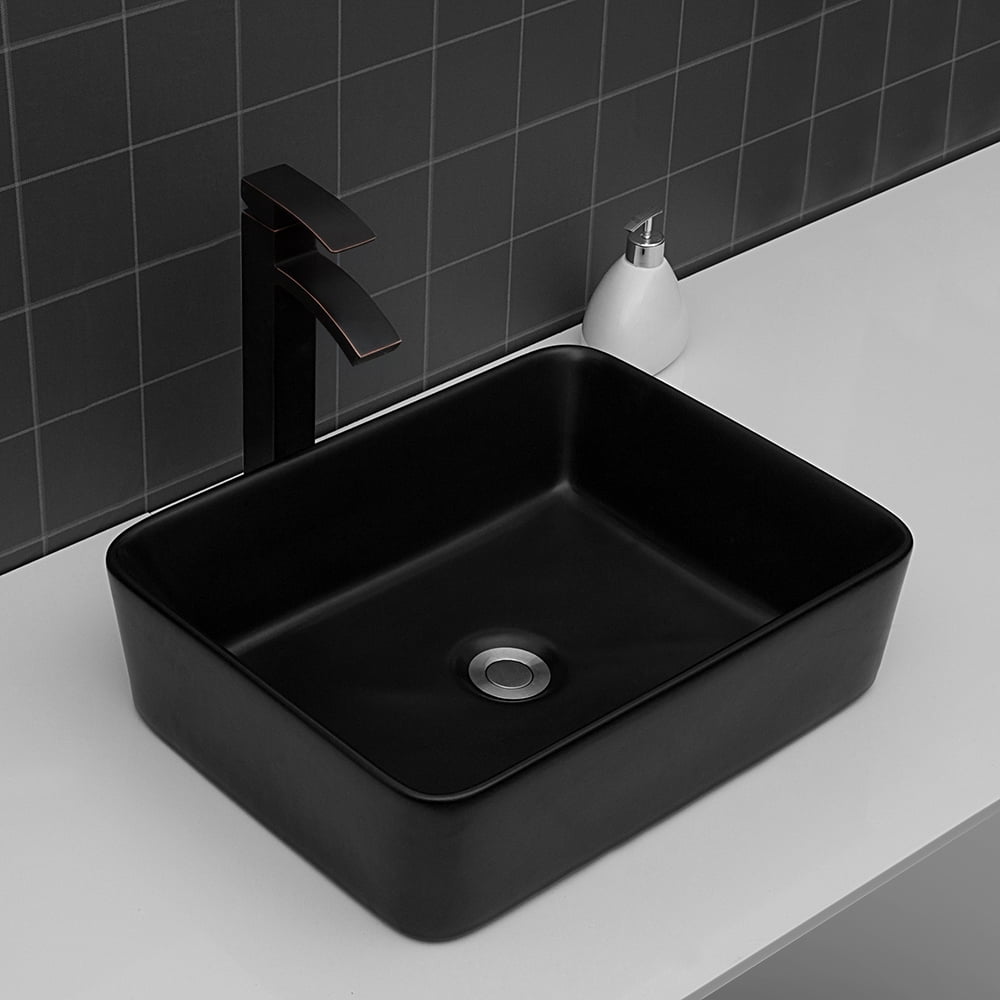 19"X15" Black Ceramic Rectangular Vessel Bathroom Sink,Black Ceramic ...